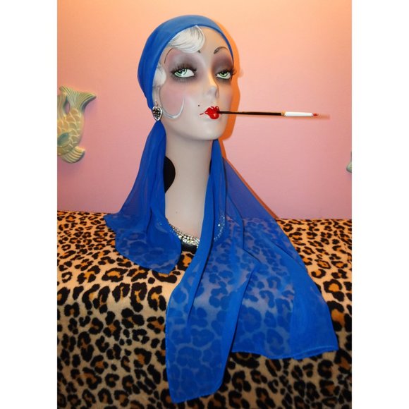 Vintage | Accessories | Vintage Blue Long Sheer Nylon Scarf Pinup Retro ...